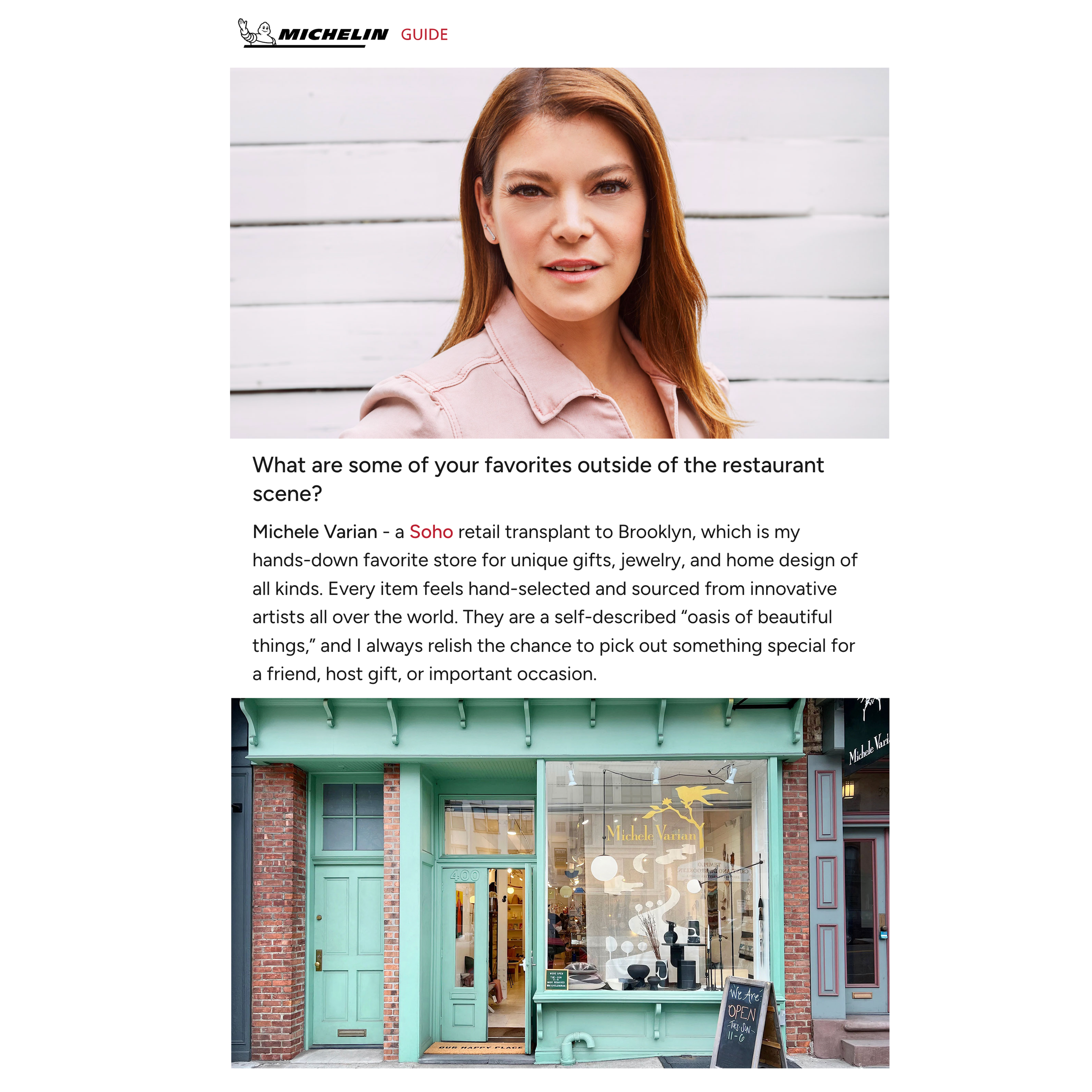 Featured In : Michelin Guide - Gail Simmons's New York– Michele Varian Shop